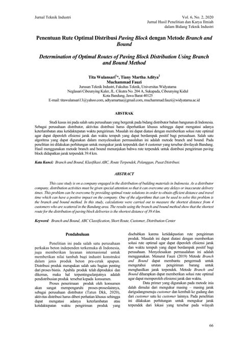 Pdf Penentuan Rute Optimal Distribusi Paving Block Dengan Metode Branch And Bound