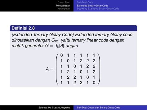 Self Dual Codes And Binary Golay Code Presentation