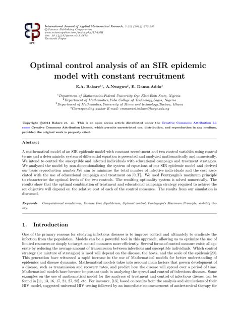 Pdf Optimal Control Analysis Of An Sir Epidemic Model With Constant Recruitment
