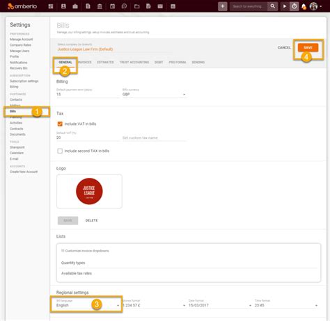 how to set default language for bills