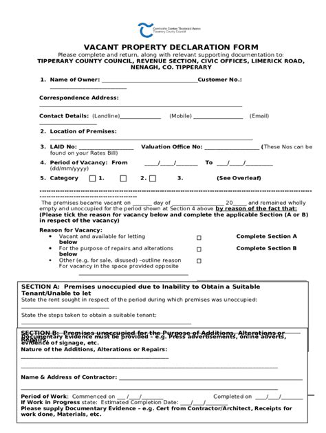 Vacant Property Declaration Doc Template Pdffiller