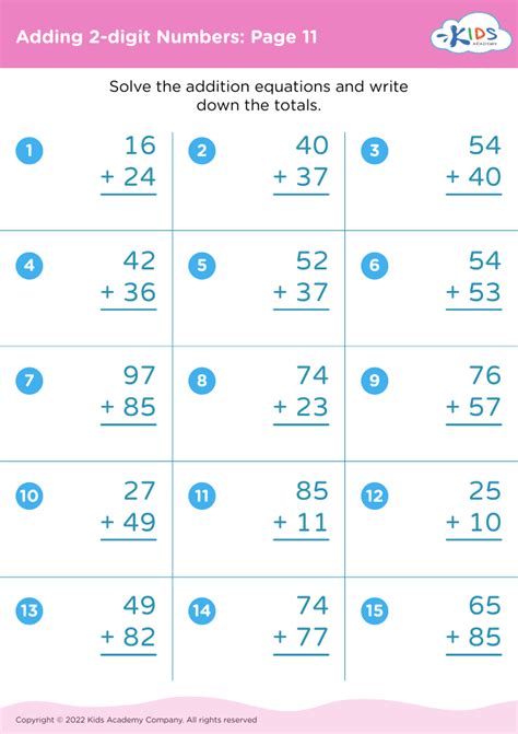 Adding 2 Digit Numbers Worksheet Page 11