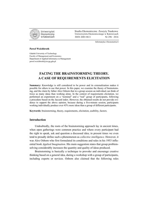 Pdf Facing The Brainstorming Theory A Case Of Requirements Elicitation
