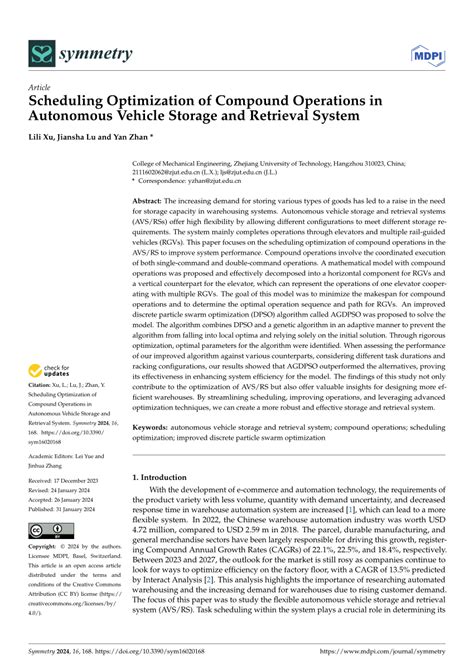 Pdf Scheduling Optimization Of Compound Operations In Autonomous Vehicle Storage And Retrieval