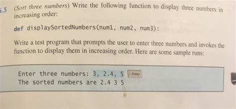 Solved 5 Sort Three Numbers Write The Following Function