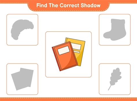 올바른 그림자를 찾으십시오 책의 올바른 그림자를 찾아 일치시킵니다 교육 어린이 게임 인쇄용 워크시트 벡터 일러스트 레이 션 프리미엄 벡터