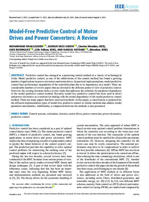 Pdf Model Free Predictive Control Of Motor Drives And Power