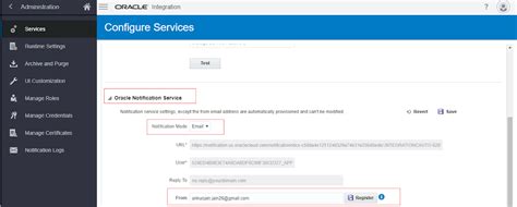 setting to enable the notification in oracle process cloud services