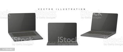 밝은 배경에 빈 화면이있는 3d 현실적인 노트북 벡터 일러스트 레이 션 0명에 대한 스톡 벡터 아트 및 기타 이미지 0명 3차원 형태 개념 Istock