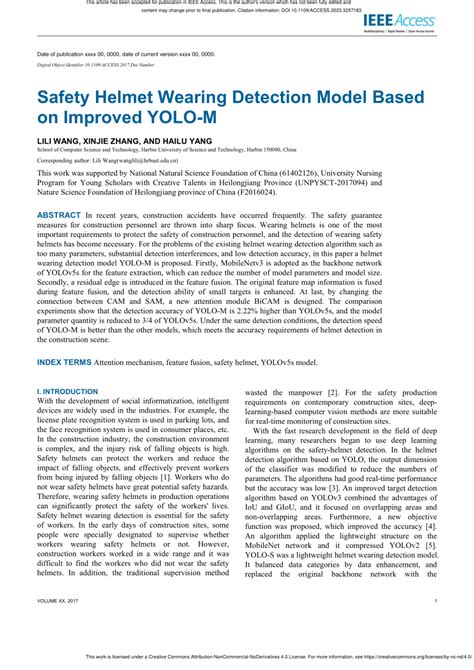 Pdf Safety Helmet Wearing Detection Model Based On Improved Yolo M