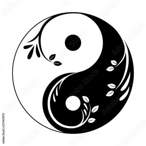 Decorative Yin Yang Symbol Abstract Yin Yang Icon With Sprigs And