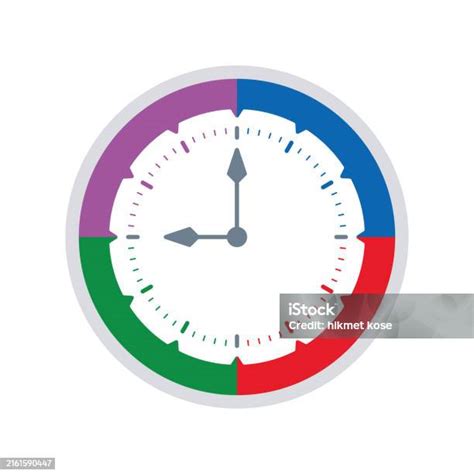 Analog Clock Concept With Arrow Sign Four Colored Analog Clock Symbol Stock Illustration