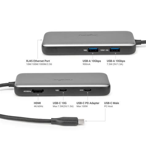 Premium Usb C 6 In 1 Multiport Adapter With Dp 1 4 Alt Mode Usb C 100w Pd Aluminum Rocstor