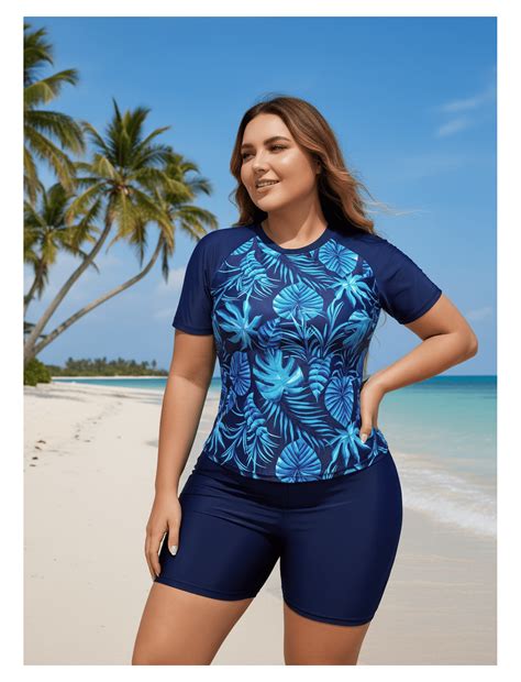 Tankini Swimsuit For Women Plus Size Sky Blue And Dark Blue Contrasting