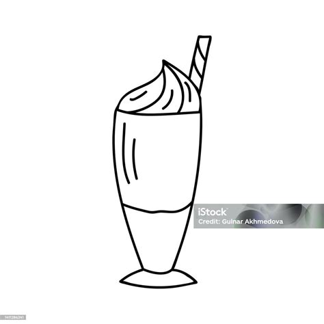 벡터에 우유 낙서 일러스트레이션이있는 아이스 커피 벡터로 크림 손으로 그린 그림이있는 아이스 커피 벡터의 밀크 쉐이크 낙서