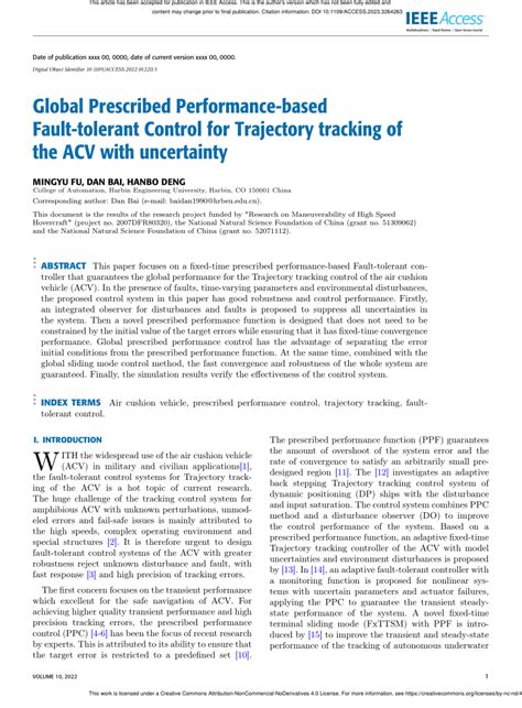 PDF Global Prescribed Performance Based Fault Tolerant Control For Trajectory Tracking Of The