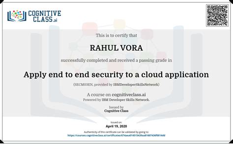 Ibmdeveloperskillsnetwork Secm03en Certificate Cognitiveclass