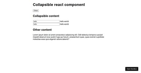Collapsible React Component Example Forked Codesandbox