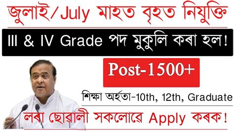 Assam Govt Job Requirement 2023 Assam Job Vacancy 2023 Assam Job