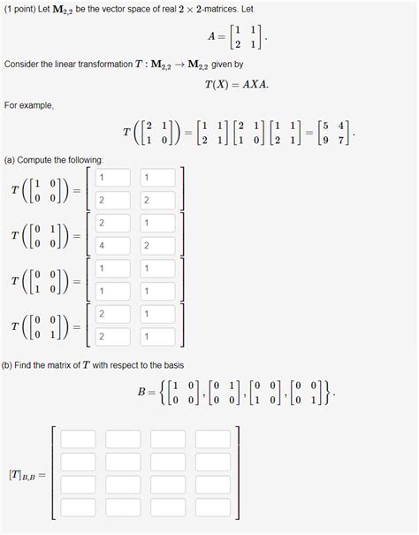 solved 1 point let m2 2 be the vector space of real 2 x