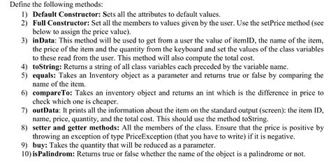 Define The Following Methods 1 Default Constructor