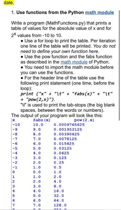 Solved 1 Use Functions From The Python Math Module Write A