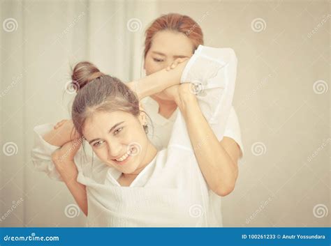 Happy Women Is Getting Thai Massage Position Stock Image Image Of