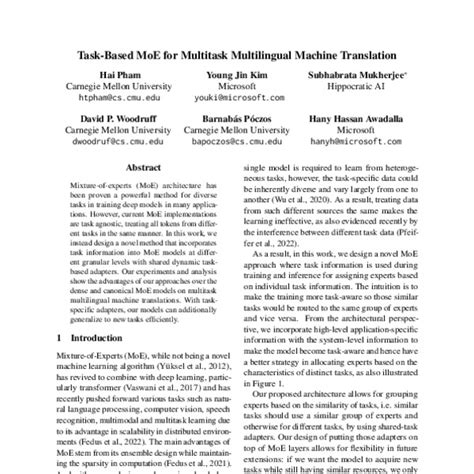 Task Based Moe For Multitask Multilingual Machine Translation Acl Anthology