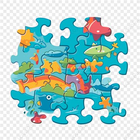 퍼즐 클립 아트 직소 퍼즐 다채로운 해양 장면 만화 벡터 강청색 무늬 Png 일러스트 무료 다운로드 Lovepik