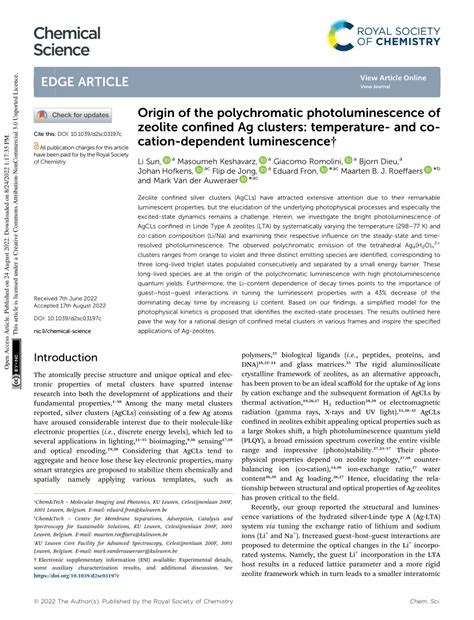 Pdf Origin Of The Polychromatic Photoluminescence Of Zeolite Confined Ag Clusters Temperature