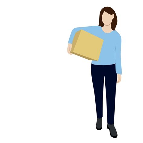 Girl Holding A Big Box With One Hand Flat Vector Isolate On White Faceless Illustration