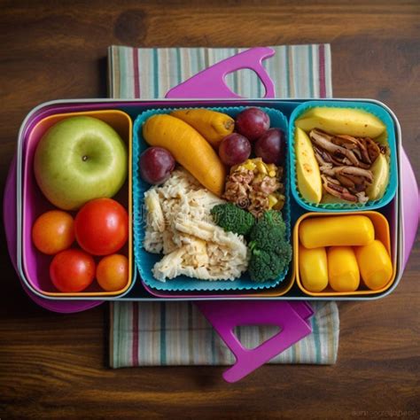 Healthy Lunch Box On Table From Above Back To School Concept Stock