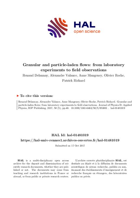 Pdf Granular And Particle Laden Flows From Laboratory Experiments To