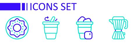 세트 라인 커피 메이커 모카 포트 아이스 커피 컵 투 고 및 도넛 아이콘 벡터 각얼음에 대한 스톡 벡터 아트 및 기타 이미지 각얼음 기계류 달콤한 음식 Istock