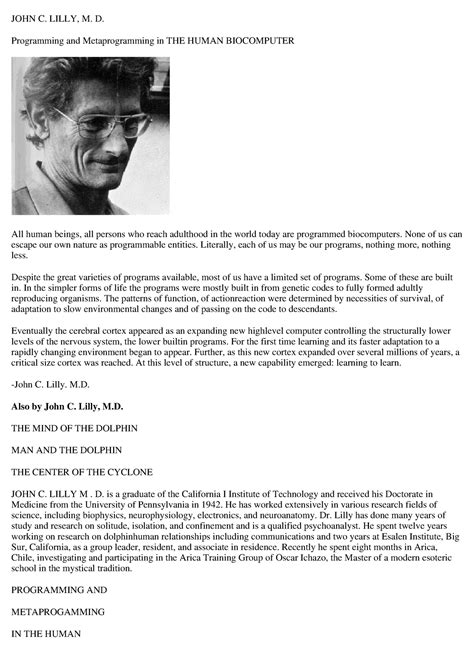 John C Lilly Programming And Metaprogramming In The Human