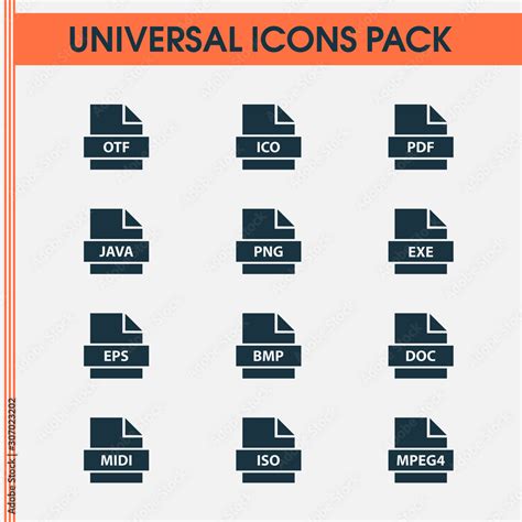 File Icons Set With Text Exe Otf And Other Folio Elements Isolated Vector Illustration File