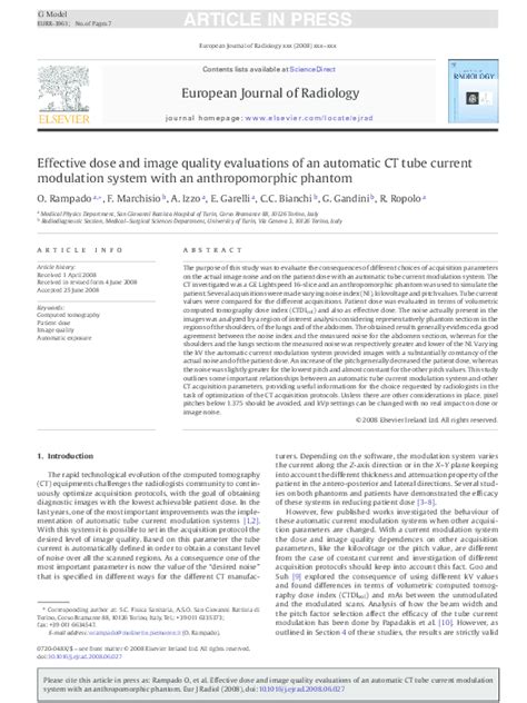 Pdf Effective Dose And Image Quality Evaluations Of An Automatic Ct Tube Current Modulation