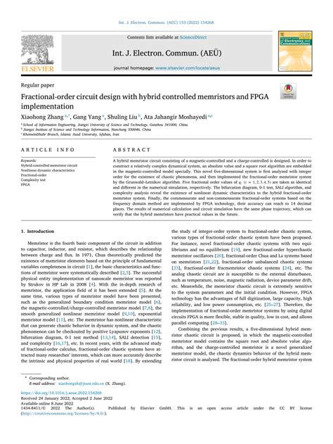 Pdf Fractional Order Circuit Design With Hybrid Controlled Memristors And Fpga Implementation