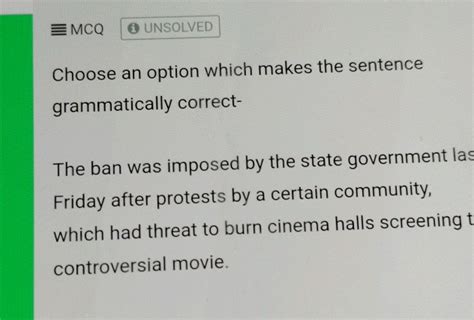 MCQ UNSOLVED Choose An Option Which Makes The StudyX
