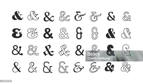 검정 잉크 실루엣과 선 다른 고립 된 앰퍼샌드 표지판 아이콘 설정 디자인 요소 흰색 배경에 템플릿 앰퍼샌드에 대한 스톡 벡터 아트 및 기타 이미지 Istock