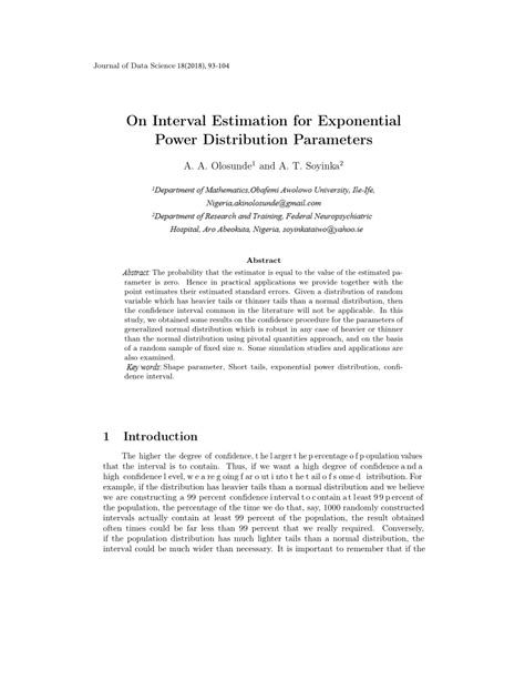 Pdf On Interval Estimation For Exponential Power Distribution Parameters