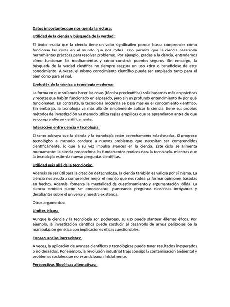 Datos Importantes Que Nos Cuenta La Lectura Pdf