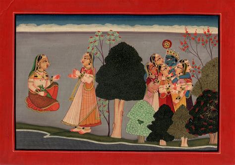 Kangra School Love Art Handmade Indian Miniature Krishna Radha Pahari