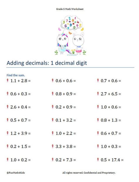 Adding Decimals Worksheet Th Grade Worksheets Library