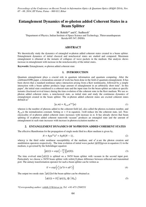 Pdf Entanglement Dynamics Of M Photon Added Coherent States In A Beam Splitter