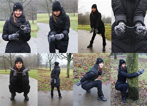 Alina Self Cuffing On A Rainy Day Cuffed Outdoors