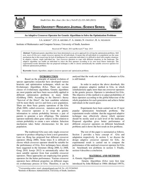 Pdf An Adaptive Crossover Operator For Genetic Algorithms To Solve The Optimization Problems