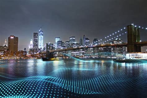 Modern City Wallpaper With Abstract Polygonal Wave Waterfront Mesh At