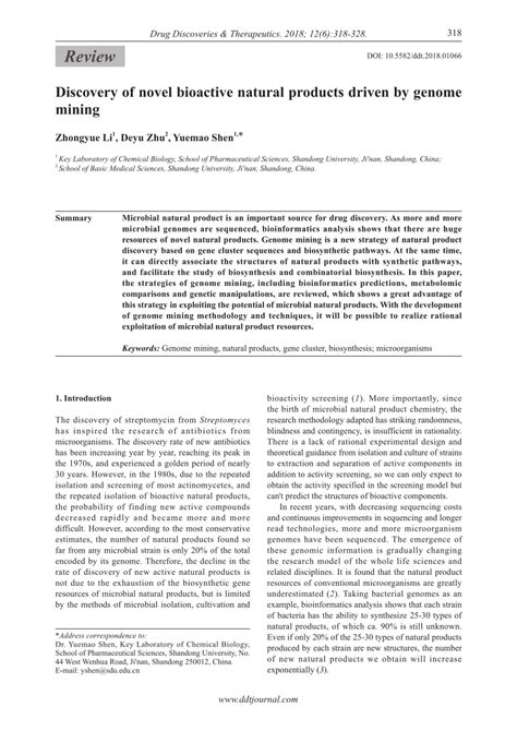 Pdf Discovery Of Novel Bioactive Natural Products Driven By Genome Mining