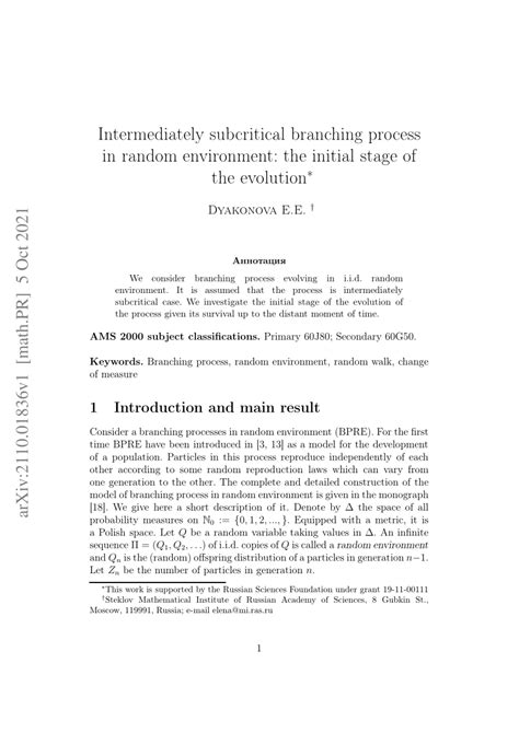 Pdf Intermediately Subcritical Branching Process In Random Environment The Initial Stage Of